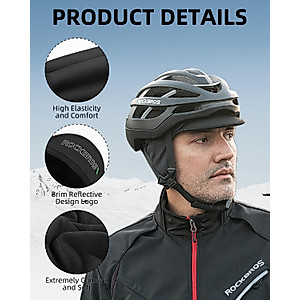ROCKBROS Winter Cycling Caps for Men Women Windproof Cycling Hat with Sun Visor Under Helmet Liner Black