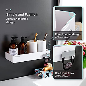 SUNSEALIVING Shower Caddy Bathroom Organizer Drill Free Removable Adhesive Shelf Bathroom Wall Mounted Storage Shower Caddy Plastic White