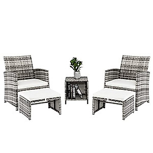 SAWQF 5pcs 2 Chairs 2 Footstools 1 Coffee Table Combination Sofa Gray Gradien for Your Front or Backyard Patio Furniture