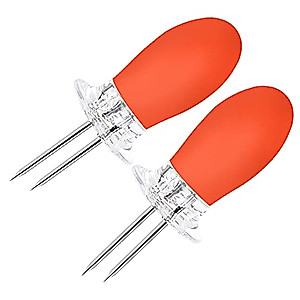 AUGSUN 20Pcs/10 Pairs Stainless Steel Corn Cob Holders BBQ Forks Skewers Corn on The Cob with 1 Oil Brush for Home Cooking Parties Camping