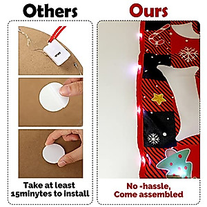 4 Pcs Christmas Holiday Door Banner with String Light Red Black Buffalo Plaid Outside Xmas Decorations Welcome Joy Merry Christmas Banner Lights Hanging Winter Porch Decorations Indoor Outdoor Party