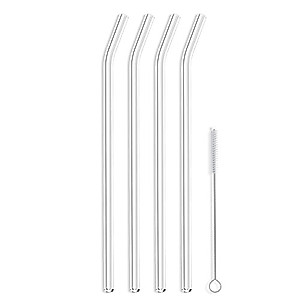 Hummingbird Glass Straws 12 inches x 9.5 mm Bent Reusable Straws (4 Pack of Clear)