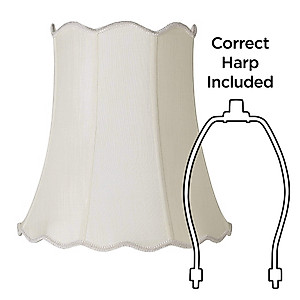 Creme Large Scallop Bell Lamp Shade 12" Top x 18" Bottom x 18" Slant x 17.5 High (Spider) Replacement with Harp and Finial - Springcrest