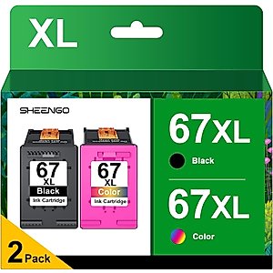 SHEENGO Remanufactured Ink Cartridge Replacement for HP 67XL Ink Cartridges Black Color Combo Pack for Envy 6055e 6055 6052 6075 Envy Pro 6455e 6455 6475 6458 DeskJet 4155 2755e 2755 (Black, Color)