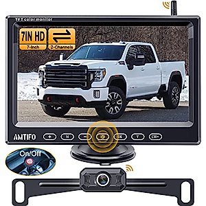 AMTIFO Wireless Backup Camera Car Truck HD 1080P 7 Inch Monitor Easy Install Rear View Camera System 2 Channels Color Night Vision A19
