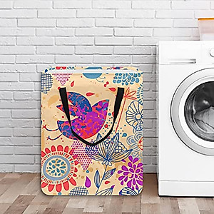 Petal Birds and Flower Print Collapsible Laundry Hamper, 60L Waterproof Laundry Baskets Washing Bin Clothes Toys Storage for Dorm Bathroom Bedroom