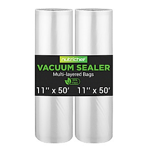 NutriChef Vacuum Sealer Bags 11x50 Rolls 2 pack for Food Saver, Seal a Meal, NutriChef, Weston. Commercial Grade, BPA Free, Heavy Duty, Great for vac storage, Meal Prep or Sous Vide