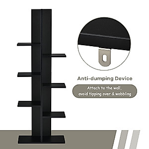 Tangkula 8 Shelf Bookshelf, Wooden Tree Bookcase with 8 Book Shelf, 20 x 8 x 55.5 Inch, Freestanding 8 Tier Storage Display Shelf with Anti-toppling, Corner Shelf for Living Room Home Office (Black)