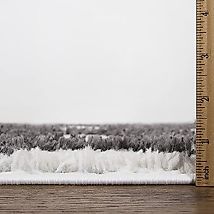 Keen Home Design Living Room Runner Rugs - 2x8 Geometric Shaggy Rugs - Ultra Soft, Non-Shedding Carpet for The Kitchen, Bedroom, Living Room - Thick Rug, Size: 2’8’’ x 7’7’’, White/Anthracite