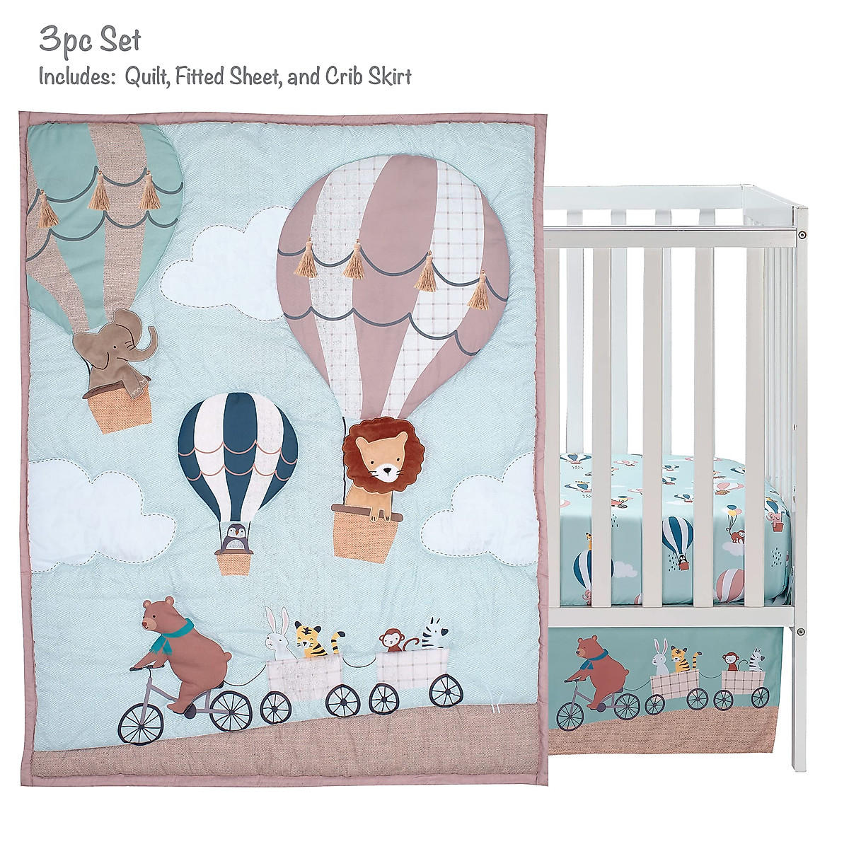 Bedtime Originals Up Up & Away 3-Piece Animals/Hot Air Balloon Crib Bedding Set