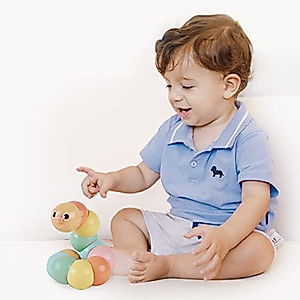 Classic World Wooden Twisting Caterpillar, Colorful Wooden Toy for 1 Year Baby & Toddler Early Learning Education, Pink