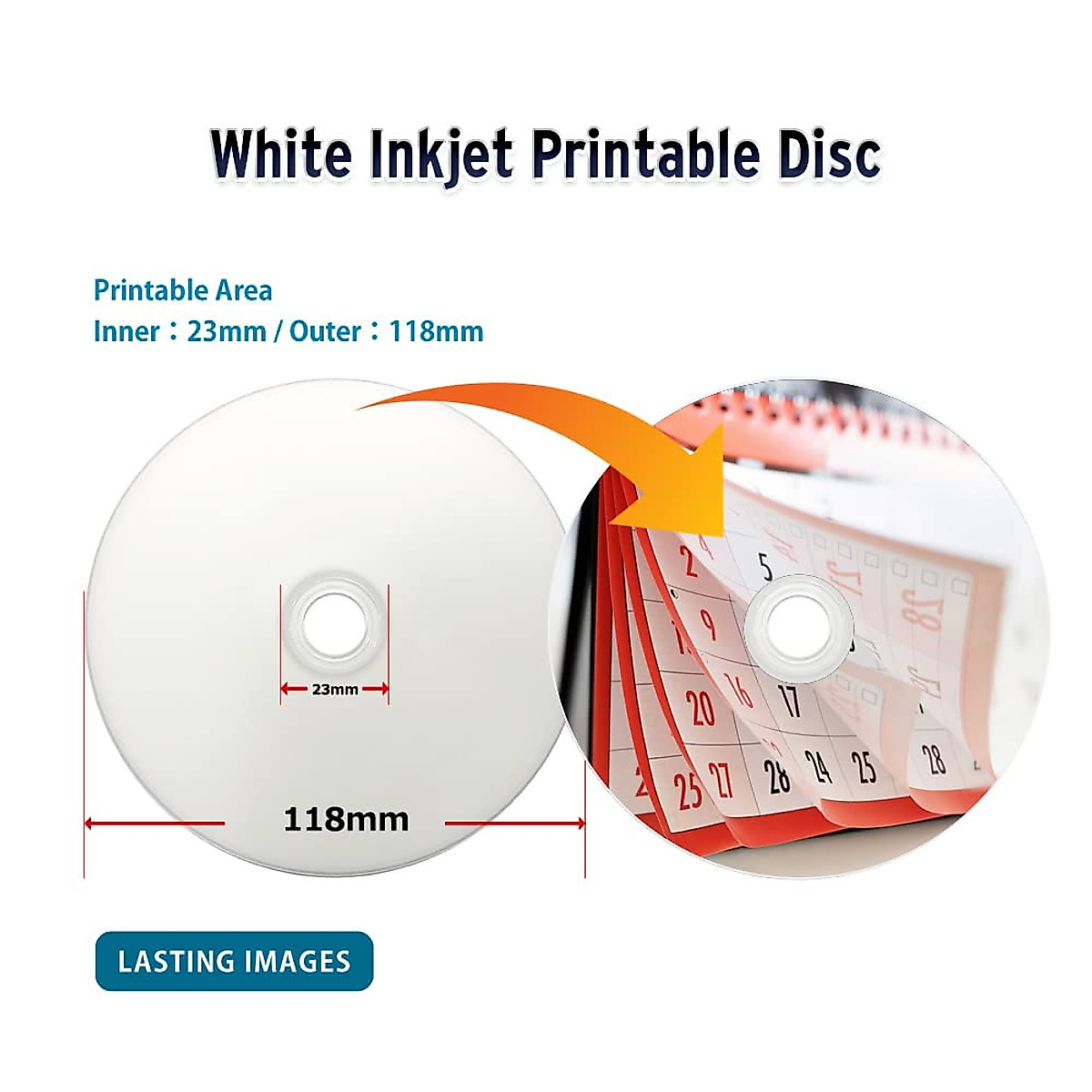Optical Quantum Blue AZO CD-R 700MB 52X White Inkjet Hub Printable Blank Recordable Media Discs – 100pk Spindle for Music, Data, and Photo Storage