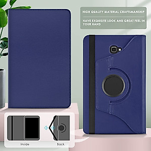 DETUOSI Rotating Case for Samsung Galaxy Tab A 10.1" 2016 (SM-T580), 【Auto Sleep/Wake】 360 Degree Swivel Multi-Angle Stand Folio Leather Book Cover + Protective Hard Back Shell + Elastic Band Closure