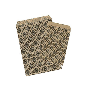 200 pcs Damask Paper Gift Bags Shopping Sales Tote Bags Brown with Black Damask Design (8 1/2" x 11") by 888 Display USA