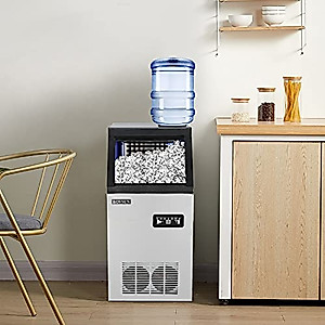 ROVSUN Commercial Ice Maker 110lbs/24h Automatic Built-in Stainless Steel Under Counter/Portable Freestanding for Restaurant Bar with 24lbs Storage, Connection Hoses & Ice Scoop