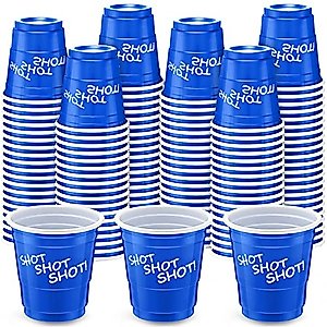Lounsweer 100 Pieces Plastic Cups 2 oz Disposable Cups Mini 2 oz Party Glasses for Bachelorette Birthday Tasting Serving Samples Cups Halloween Christmas Party Favors Supplies (Blue)