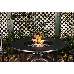 Fire Sense 62373 Florence Woven Aluminum Convertible Gas Fire Pit Table 55,000 BTU Multi-Functional Outdoor with Fire Bowl Lid, Nylon Weather Cover & Clear Fire Glass - Bronze Finish - Round - 44"