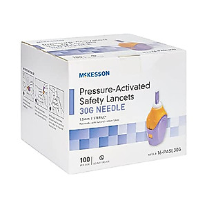McKesson Safety Lancets, Sterile, Pressure-Activated, 30 Gauge Needle, 1.5 mm, 100 Count, 1 Pack
