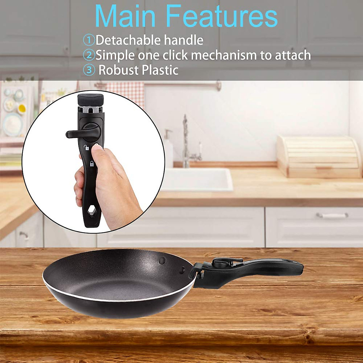 HAOHIZE Removable Handle Black, Detachable Removable Pan Handle,Universal Pot Handle Replacement,Frying Pan Universal Removable Handle Pan Bing Suitable for All Cookware Black