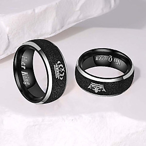 AluoWang King Queen Rings for Couples Set Promise Rings for Him and Her Customizable Matching Wedding Rings for Couples Engagement Rings Black Blue Valentine's Jewelry Gift (Glittering Prince and Princess)