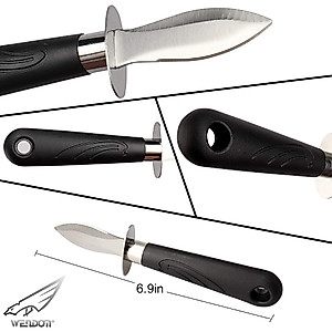 WENDOM Oyster Shucking Knife and Gloves Set Oyster Knife Shucker 4pcs Opener with Cut Resistant Gloves Level 5 Protection Seafood Tools Kit Black