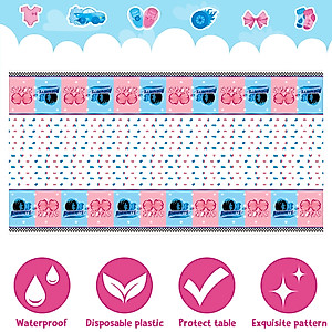 3Pcs Burnouts or Bows Gender Reveal Tablecloth Boy or Girl Plastic Table Cover He or She Party Decorations Supplies for Baby Shower Baby Gender Reveal Birthday Dessert Buffet Banquet Table Decor