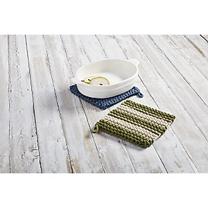 Mud Pie Crochet Pot Holder Set, Blue and Green, 8" x 8"