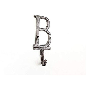 Hampton Nautical Cast Iron Letter B Alphabet Wall Hook 6" - Door Decor - Decorative Cast Iron