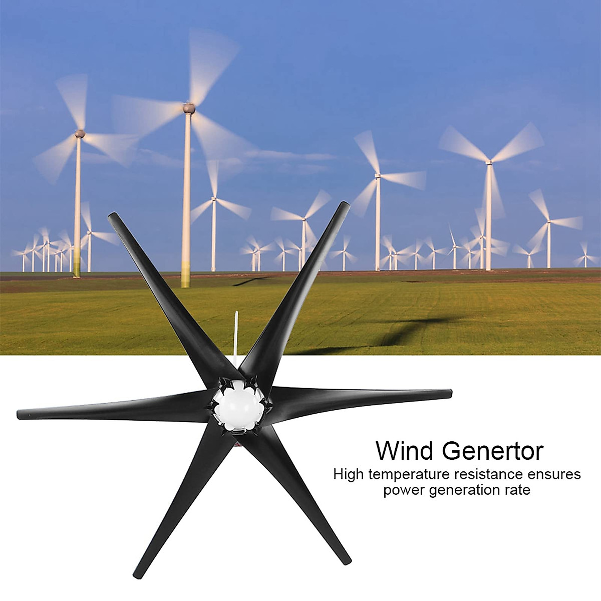 Wind Turbine Generator, Windmill Generator 800W Wind Turbine 6 Blade Wind Controller Turbine Generator Kit for Boats, Terraces, Cabins or Home(Black 24V)