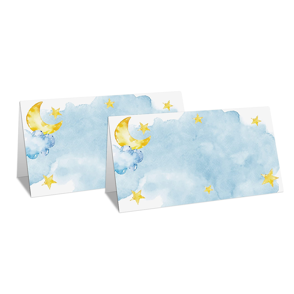 Table Place Card for Baby Shower, 25 Pcs Tent Cards Set with Moon and Stars Design, Editable Name Cards for Table Seating, Sleepover Party Food Lables, Twinkle Little Star Baby Shower Decorations(07)