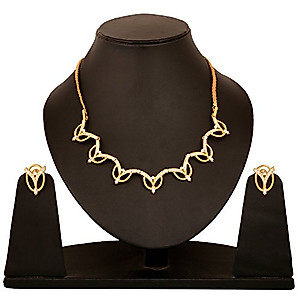 Touchstone Gold Tone Indian Hollywood Pretty Zigzag Work and White Rhinestones Party wear Necklace Set
