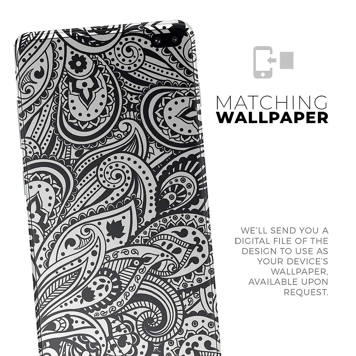 DesignSkinz Black and White Aztec Paisley Protective Vinyl Decal Wrap Skin Cover Compatible with The Samsung Galaxy S20 (Screen Trim & Back Glass Skin)