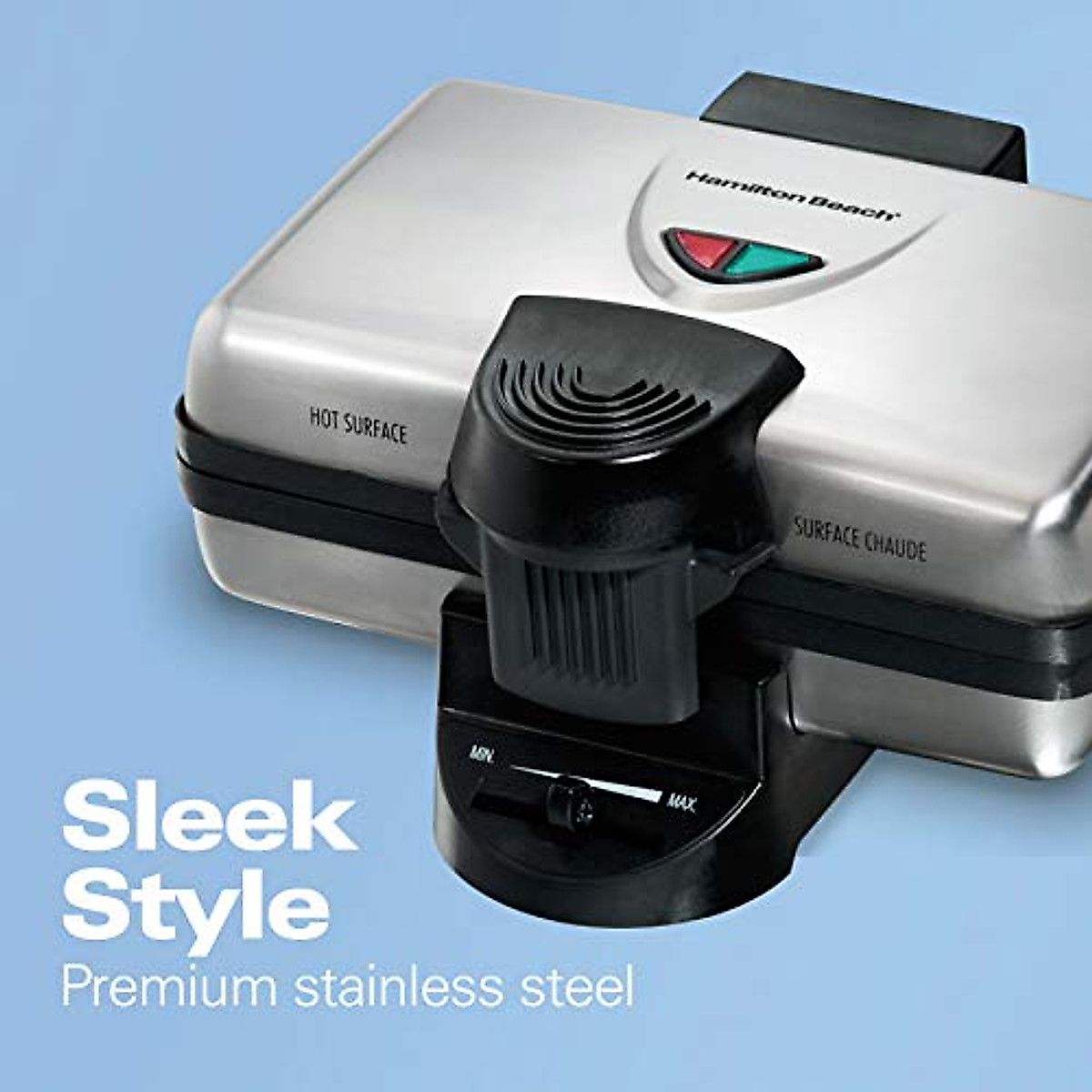 Hamilton Beach 2-Slice Non-Stick Belgian Waffle Maker & Sandwich Maker, Makes Omelettes and Grilled Cheese, 4 Inch, Easy to Store (25430), BLACK