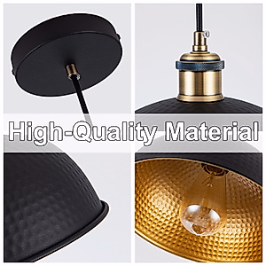 ElesiLuce Industrial Black Gold Pendant Lights 3-Pack Vintage Mini Dome Pendant Light Fixtures with Golden Finish 10“ Rustic Farmhouse Black Pendant Lights for Kitchen Island, Dining Room, Bedroom