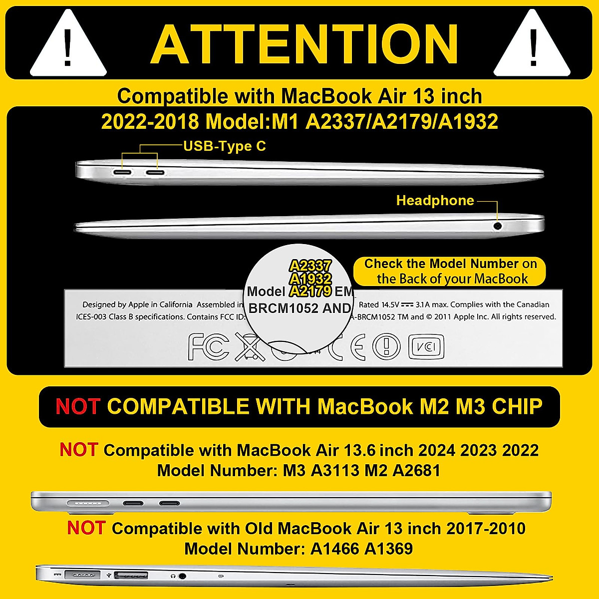 B BELK Compatible with MacBook Air 13 inch Case 2022 2021 2020 2019 2018 M1 A2337 A2179 A1932, Plastic Hard Shell Case + Keyboard Cover + Screen Protector for Mac Air 13 with Touch ID, Crystal Clear