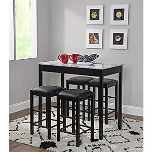 Space Saving Design, Black Finish, Faux Leather Seats, 36 Inch Counter Height Table