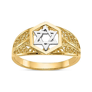 14K Two-Tone Polished Star Of David Ring - Jewelry By Sweet Pea
