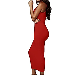 PRIMODA Women's Valentines Day Red Sexy Bodycon Dress Deep V-Neck Sleeveless Midi Club Dress (Red M)