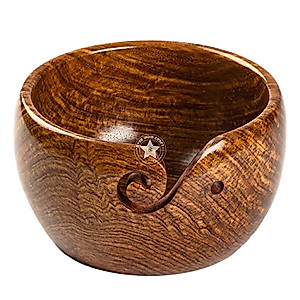 Handmade Rosewood Yarn Storage Bowl for Knitting & Crocheting by SIC | A Perfect Yarn Storage Bowl for Yarn Winder & Crochet Hook Accessories Holder (7 x 4", Rosewood Simple)