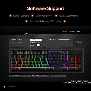 TECWARE Phantom 104 Key Full Size RGB Mechanical Gaming Keyboard with Numpad, LED Backlit, Typewriter Sound, Clicky Switch, Outemu Blue