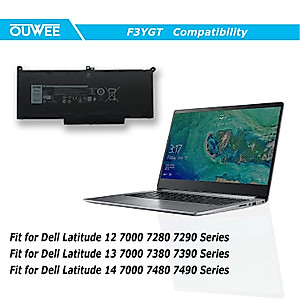 OUWEE F3YGT Laptop Battery Compatible with Dell Latitude 12 7000 7280 7290 13 7380 7390 14 7480 7490 E7280 E7480 E7290 E7380 E7390 E7490 Series DM3WC 0DM3WC 2X39G 7.6V 60Wh 7500mAh
