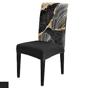 Chair Protector Seat Covers Black Marble Texture Gold Powder Stretch Removable Dining Room Chair Cover Set of 4,Gray Gradient Abstract Liquid Art Slipcovers for Kitchen Party Hotel Wedding