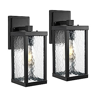Youroke Outdoor Wall Sconces Lantern, Vintage Waterproof Wall Mount Light Fixture, Matte Black Anti-Rust Aluminum Wall Lamp with Water Ripple Glass Shade, Porch & Patio Lights for Garden Entryway