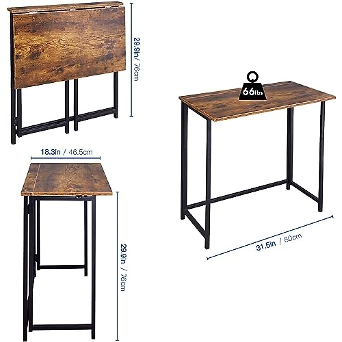 ENGERIO Folding Computer Desk, Space-Saving Home Office Desk, Modern Work Desk for Small Spaces, Foldable Computer Table, Simple Study Writing Table, Wooden Gaming Desk