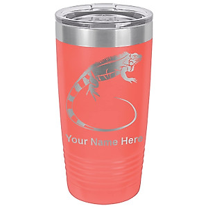 LaserGram 20oz Vacuum Insulated Tumbler Mug, Iguana, Personalized Engraving Included (Coral)