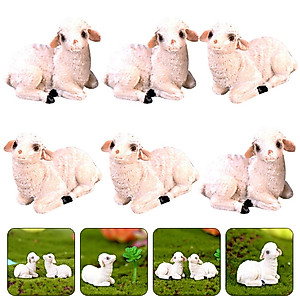 Yardwe 6pcs Miniature Sheep Figurines Mini Resin Herd of Sheeps Figures Tiny Lambs Cupcake Toppers Dollhouse Bonsai Micro Landscape Plant Pot Decor