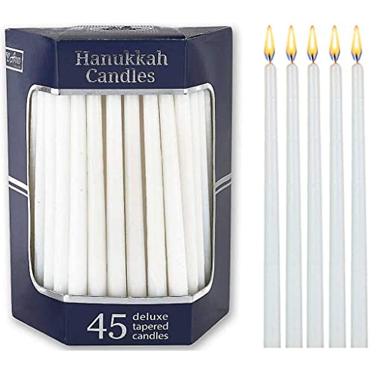 Dripless Hanukkah Candle Set of 45 Premium Solid White Thin Tapered Candles for Standard Chanukah Menorah, Birthday Party, Celebration Candles Enough for 8 Nights of Hanukah by Aviv Judaica