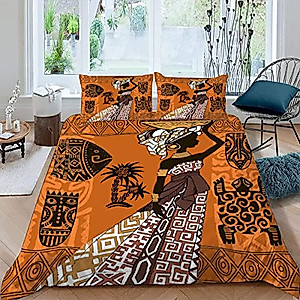 Quilt Cover Queen Size African Symbols 3D Bedding Sets Mask Duvet Cover Breathable Hypoallergenic Stain Wrinkle Resistant Microfiber with Zipper Closure,beding Set with 2 Pillowcase