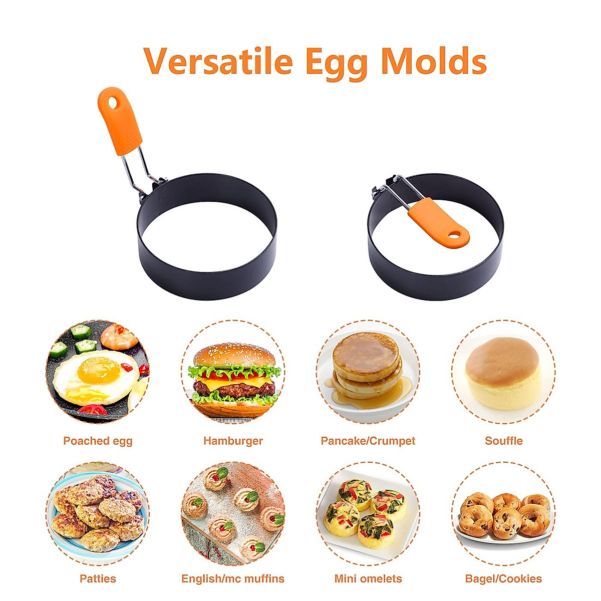Egg Rings for Frying 4 PCS 3.5 Inch Large Cooking Egg Molds Round Egg Circles, Anti-scald Nonstick Leakproof Egg Mould with Oil Brush