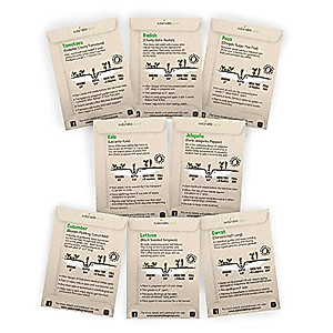 Vegetable Seeds for Planting Home Garden 8-Pack - Garden Seeds Vegetable Variety Pack, Heirloom Vegetable Seeds with Carrot Seeds, Tomato, Cucumber, Lettuce, Kale, Radish, Peas & Jalapeno Pepper